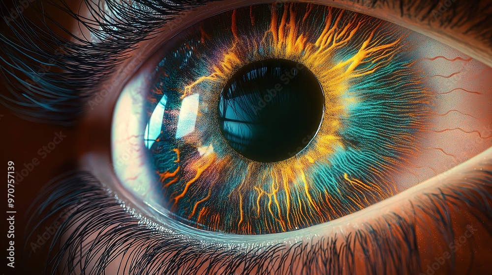 Human multicolored iris of the eye animation concept. Rainbow lines ...