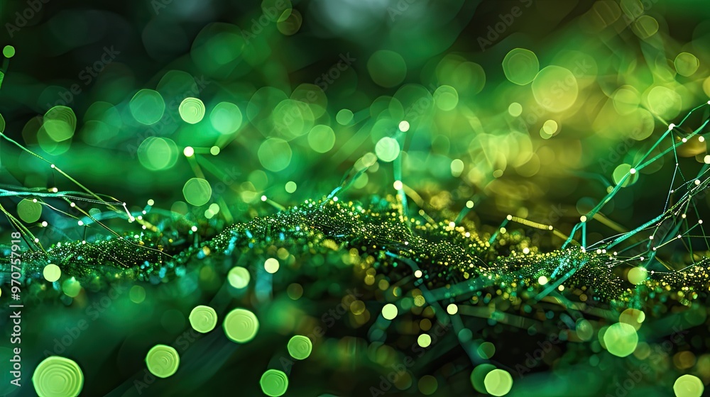 Green technology-themed image of a virtual server network, organic data ...