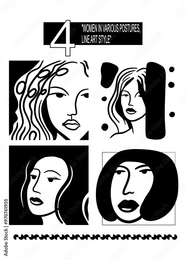Women in various postures, line art style represents beauty, femininity ...