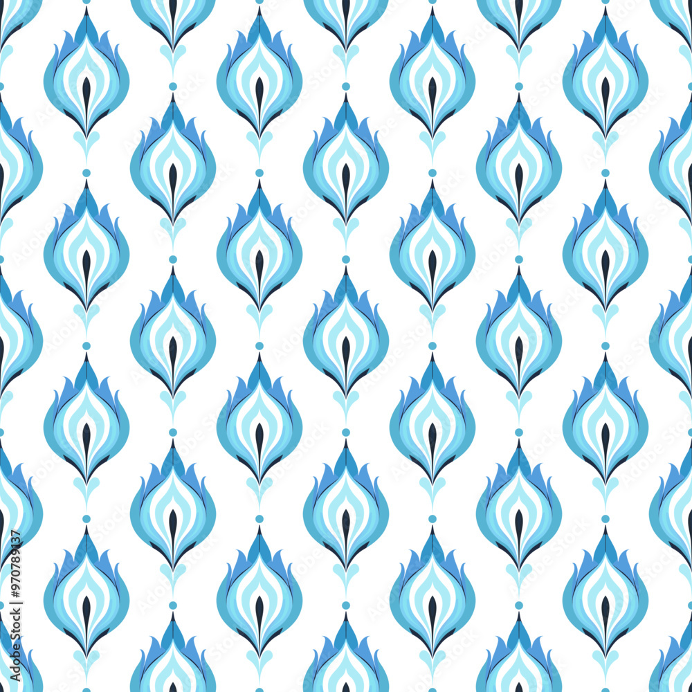 Blue and white luxury vector seamless pattern. Ornament, Traditional ...
