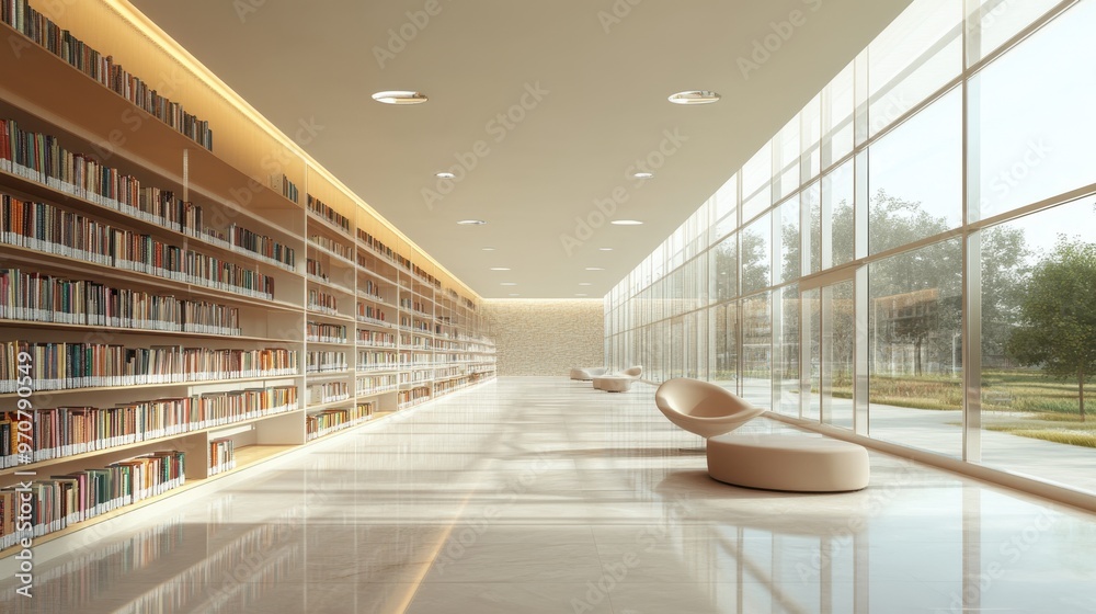 Modern library or bookstore interior with Learning and coworking space ...