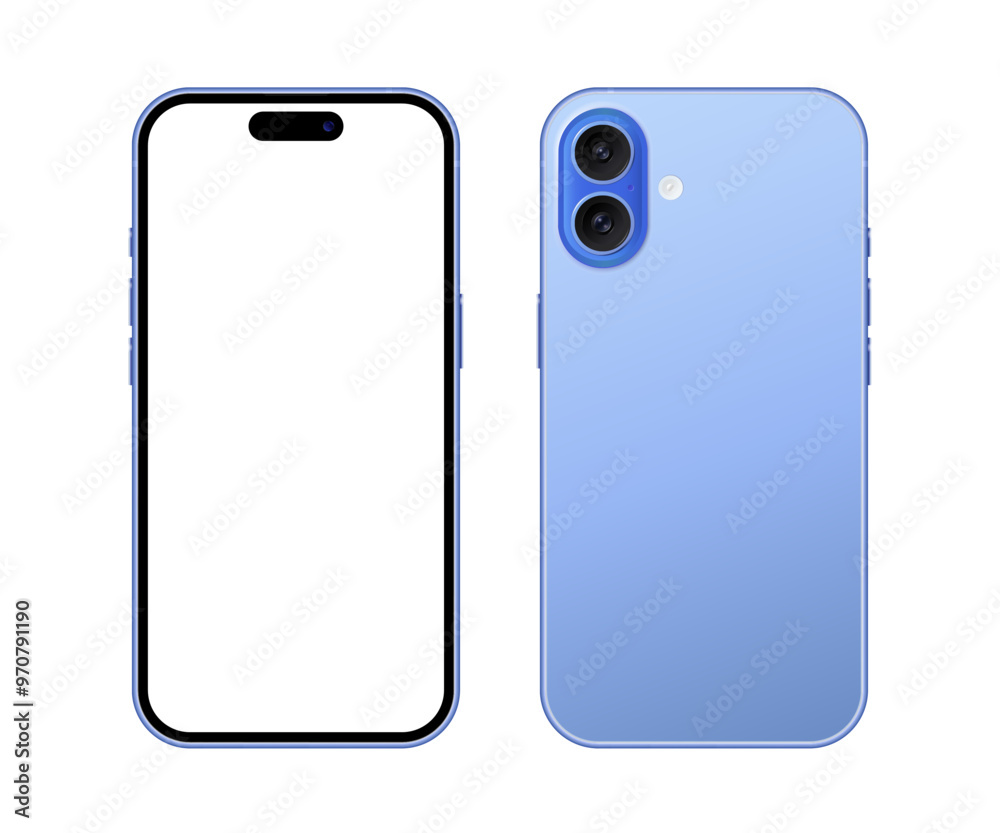 iPhone 16 plus modern mobile phone device front back mockup template ...