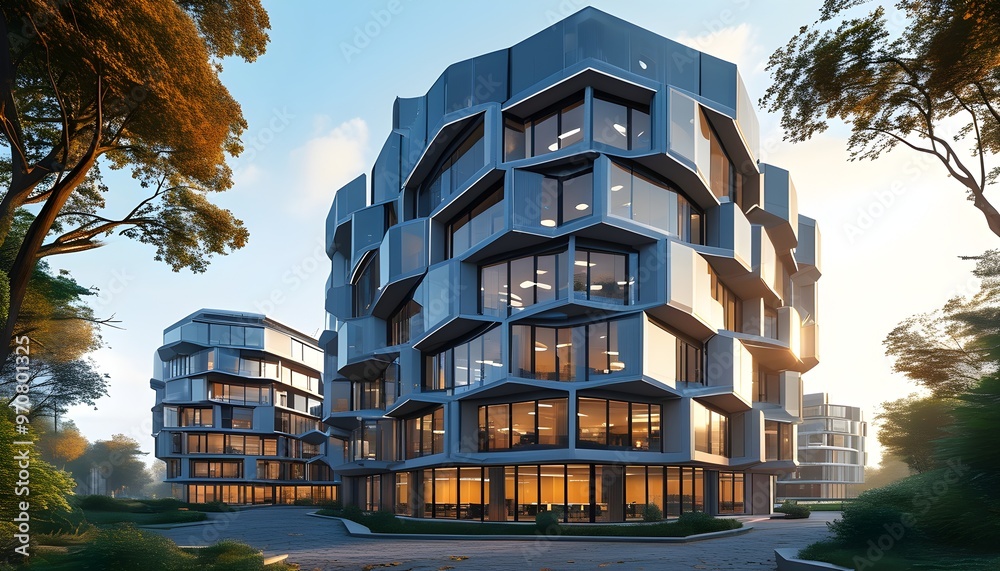 Innovative office and residential towers featuring hexagonal facades ...