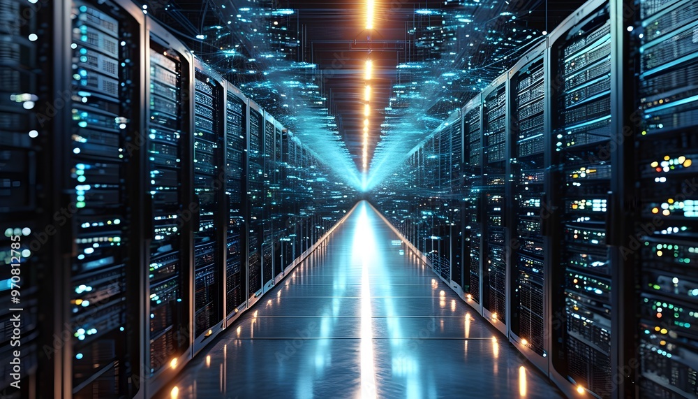 Visualizing Fiber Optic Network in Data Center with Cloud Computing Infrastructure, Connected ...