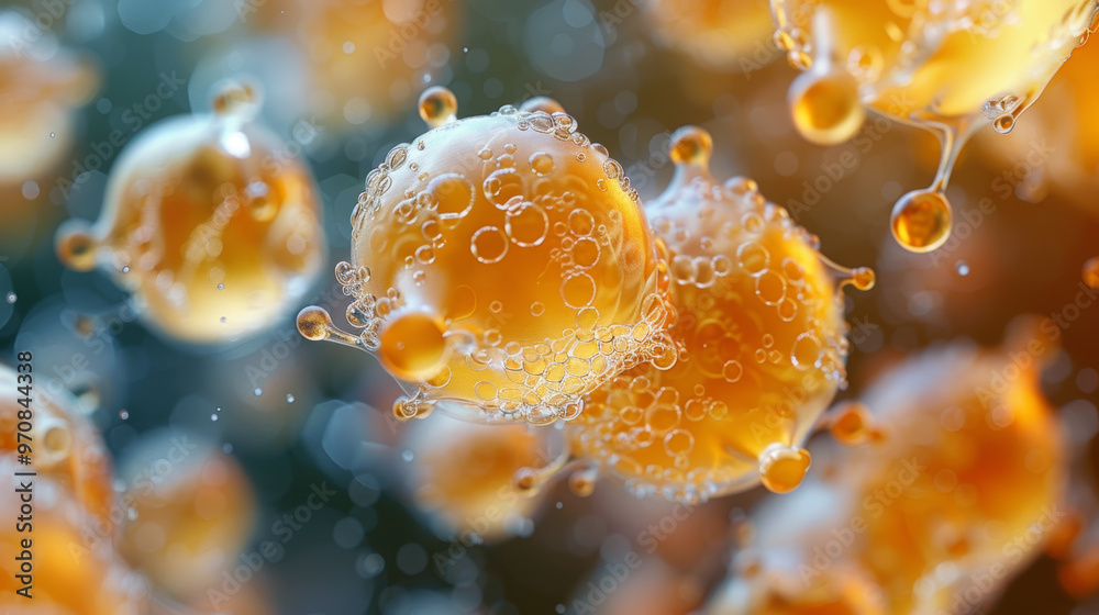 Close up photo of yeast cells fermenting, showcasing their vibrant ...