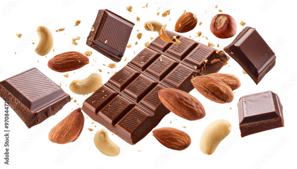 Chocolate Bar Wafer Falling with Chocolate Flake in the Air, Dynamic ...
