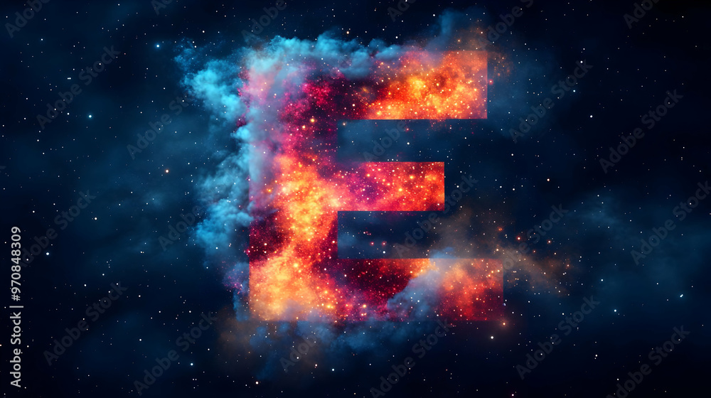 Cosmic Letter E: A Glowing Nebula Formed Into a Letter in a Starry Sky ...