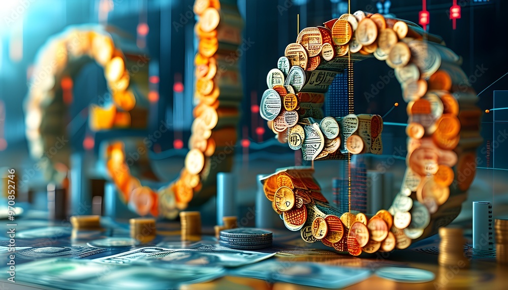 Dynamic financial symbols and charts showcasing vibrant dollar signs in ...