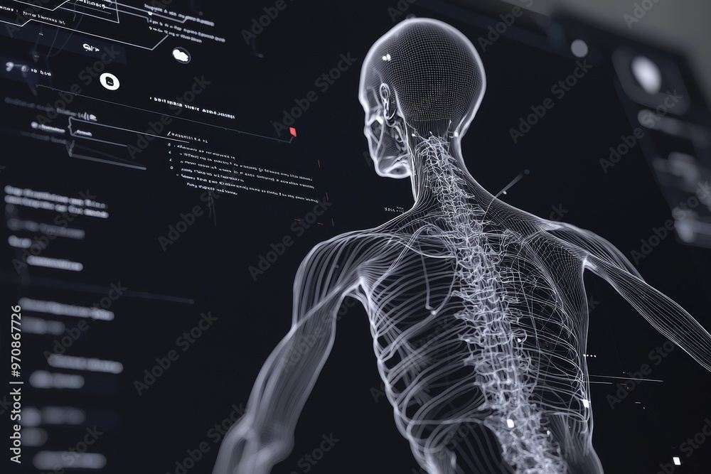 Anatomy scan of a man's bones and organs analyzed on a futuristic ...