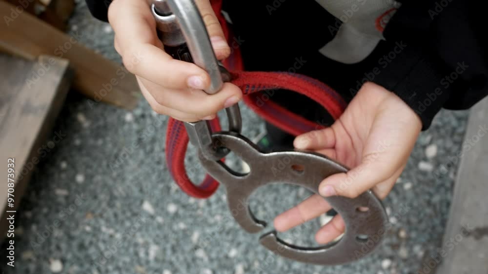 Equipment for rock climbing and rope park obstacle course. Spring ...