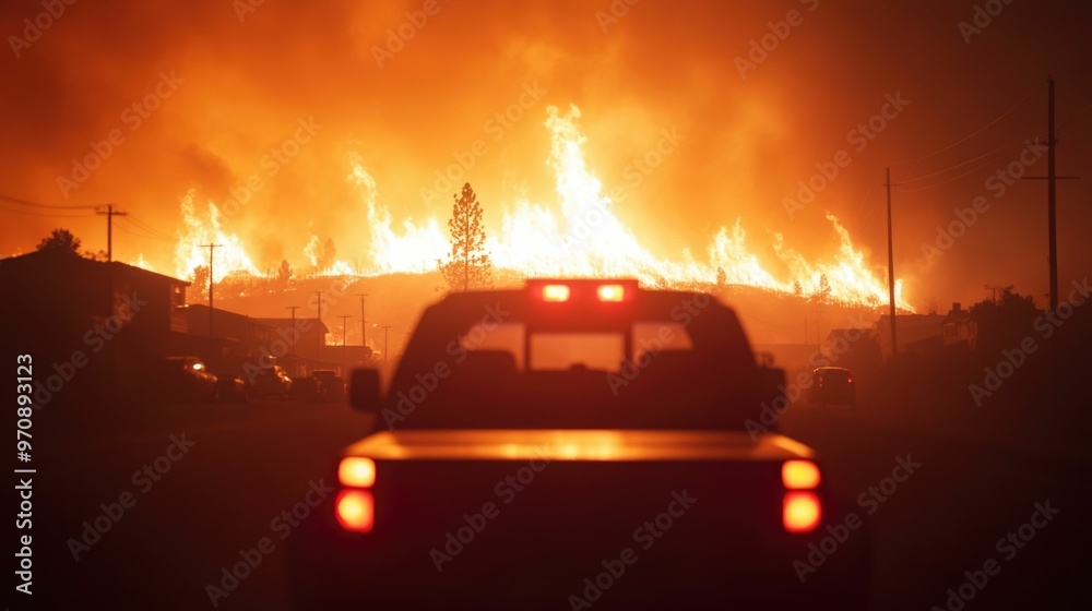 Evacuation of residents from a town as a massive out of control ...