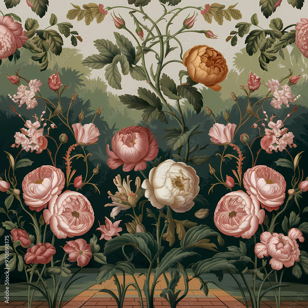 vintage botanical garden ,surface pattern illustration, floral motifs ...