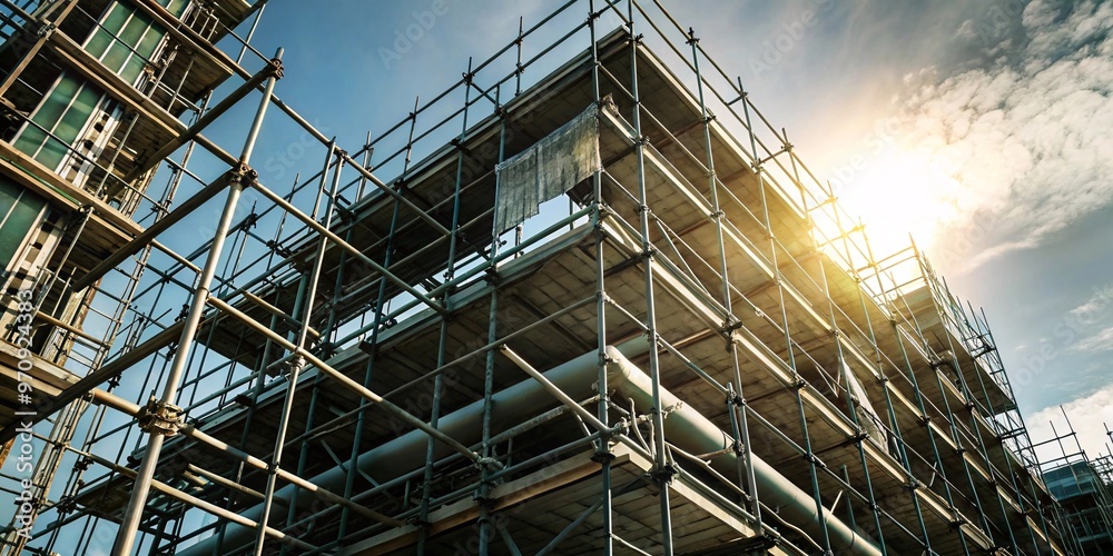 Construction Site Scaffolding Against Cloudy Sky. Intricate metal ...