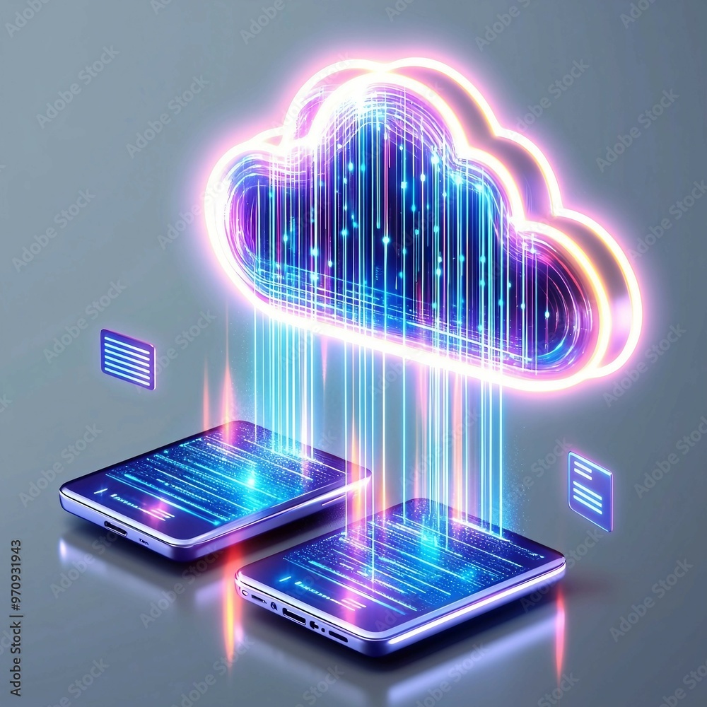 data migration, digital cloud with glowing data streams, Cloud ...