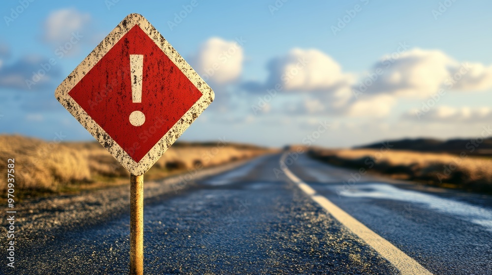 Warning road sign with exclamation mark and an empty space to insert ...
