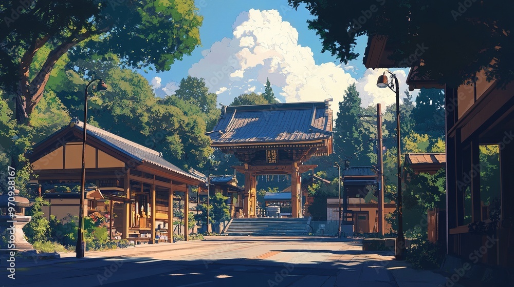 Lofi Beautiful Japanese Japan Village City Town in and Buddhist Temple ...