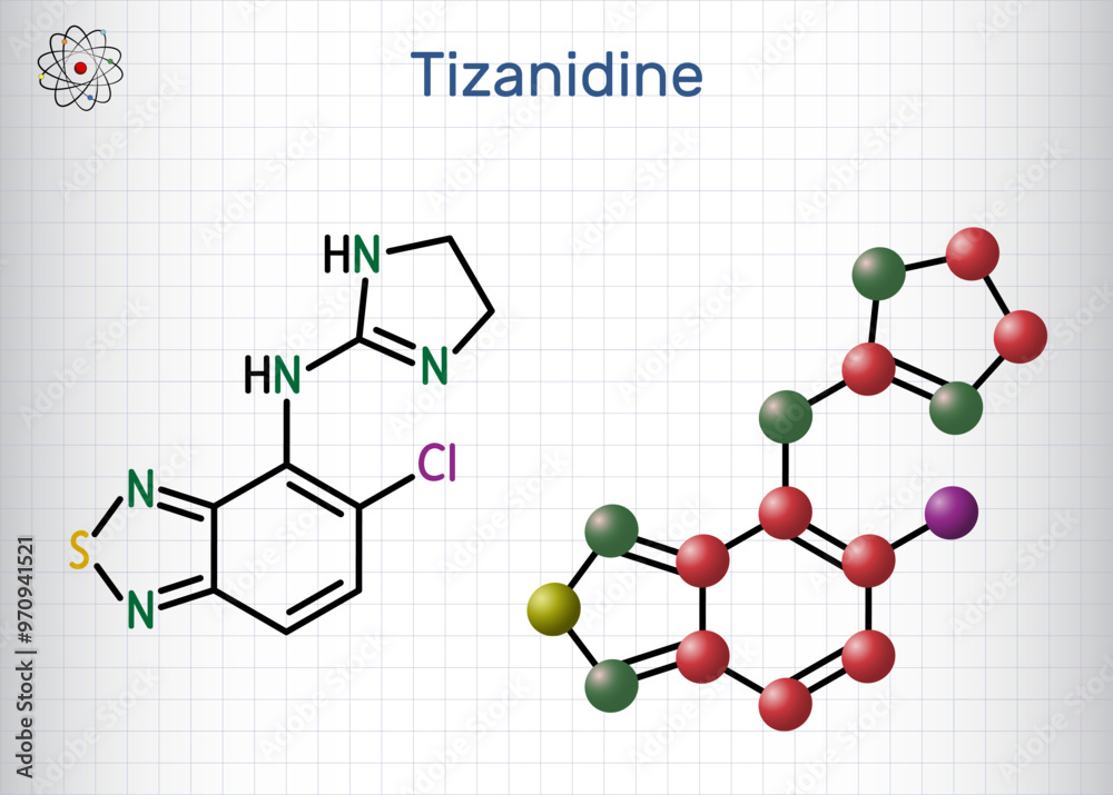 Vetor de Tizanidine drug molecule. For treatment of muscle spasticity ...