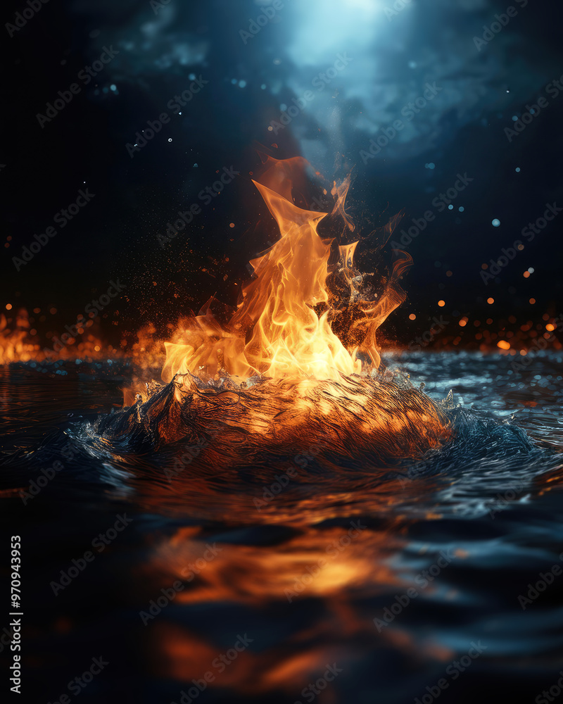 Fiery flames clash with surging water in a dynamic battle of elements ...