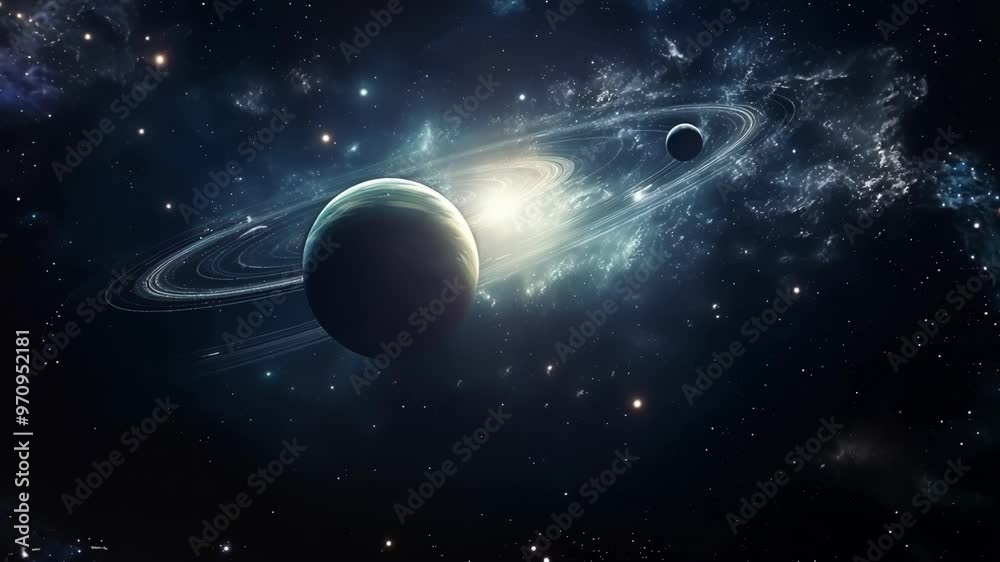 Giant ringed alien planet is orbiting around a star with accretion disk ...