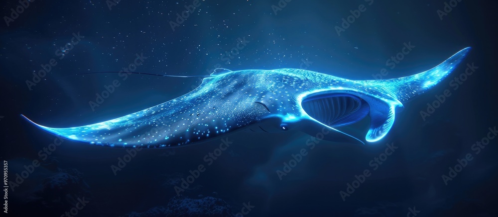 Ethereal and mesmerizing digital of a glowing bioluminescent shark ...