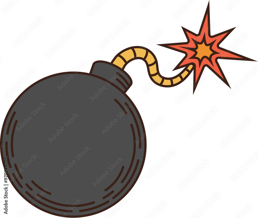 Cartoon bomb groovy pirate and corsair weapon with a lit fuse and ...