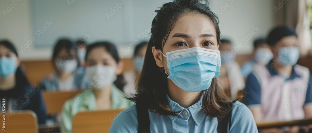 A classroom full of masked students, emphasizing the new normal in ...