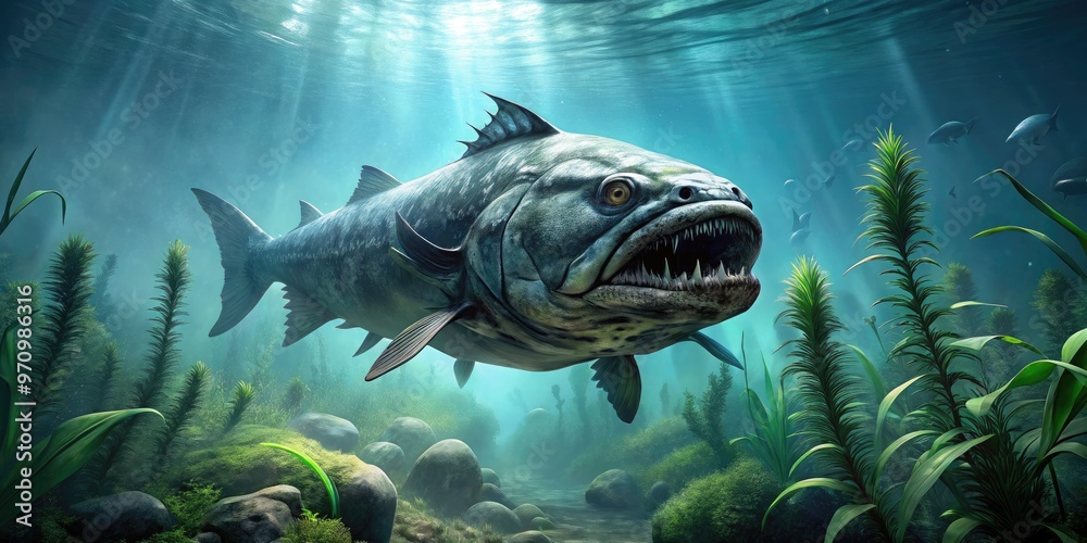 Ancient Dunkleosteus fish fossil, a massive armored predator with razor ...