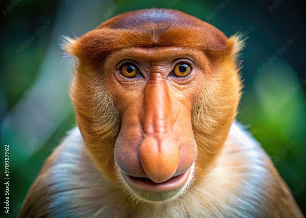 A peculiar proboscis monkey with an elongated, bulbous nose bridges the ...