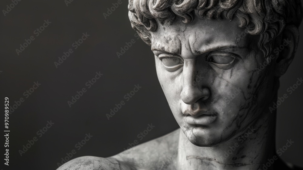 Roman statue of a young man, flawless and looksmaxxed, perfect jawline ...