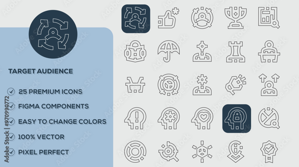 Vetor de Target Audience Icons set. Vector illustration in modern thin ...