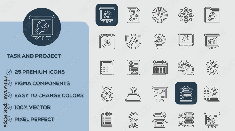 Task and project Icons set. Vector illustration in modern thin line ...