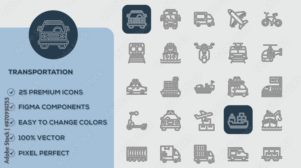 Transportation Icons set. Vector illustration in modern thin line style ...