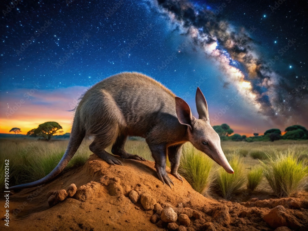 A solitary aardvark with its long, pointed snout and powerful claws ...
