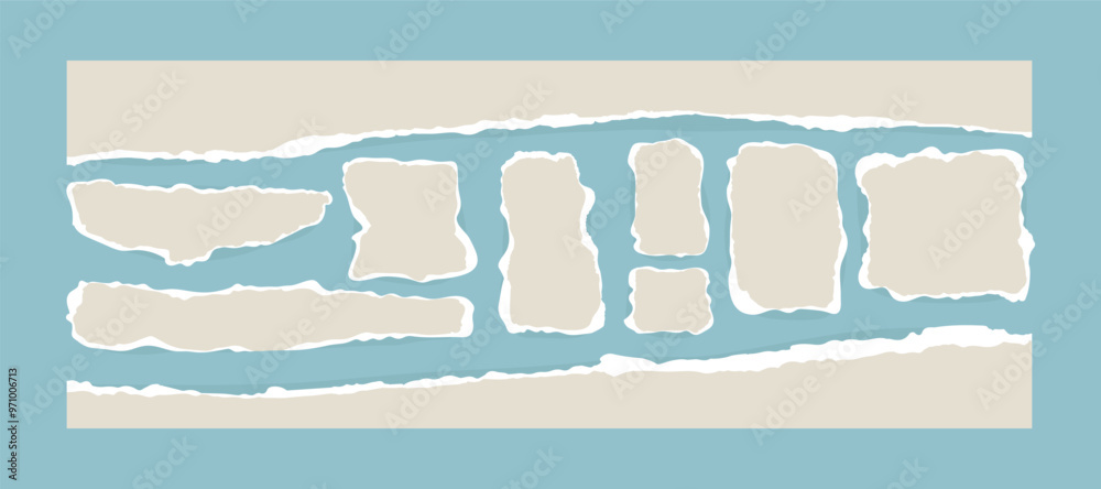 Torn paper pieces. Torn notebook page or scrap note with damaged border ...