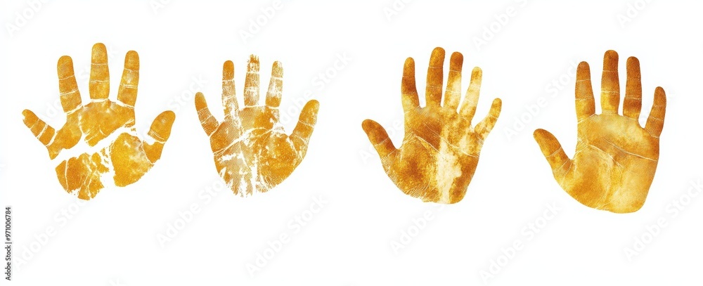 Golden baby handprints in four unique styles for nursery art or ...