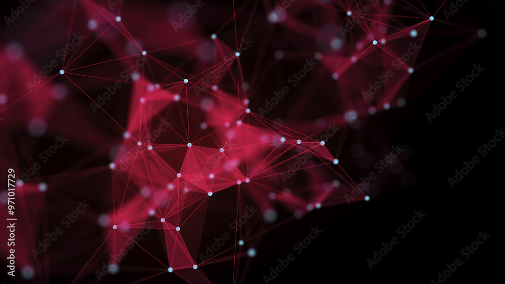 Red abstract background with connection lines, dots and triangles ...
