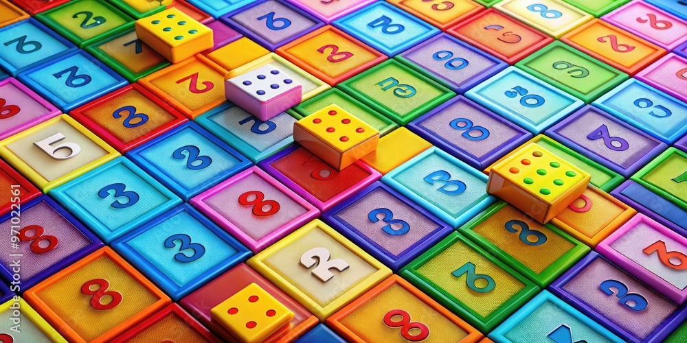 Colorful grid of numbered and lettered squares on a bright background ...