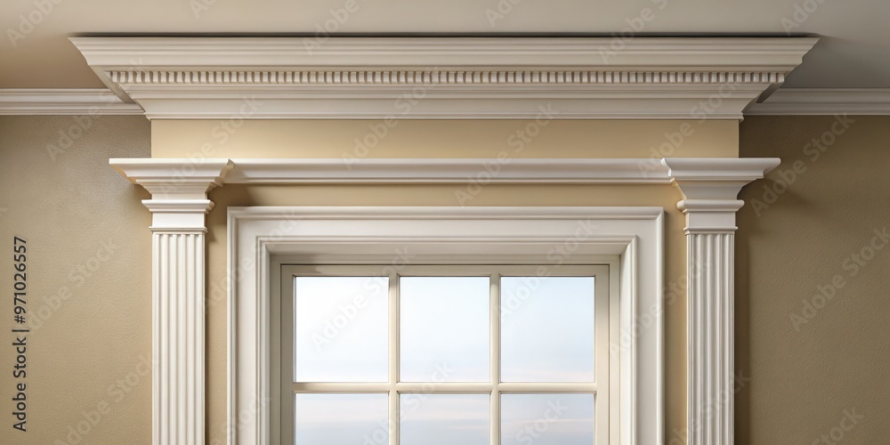 Contemporary cream-colored window cornice with clean lines, subtle ...