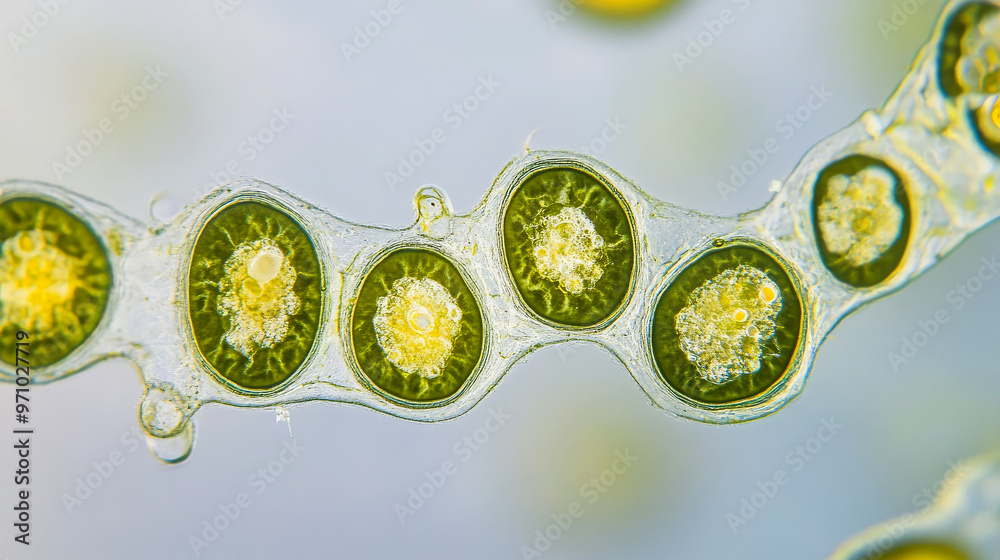 Microscopic view of green algae cells structure Stock Illustration ...