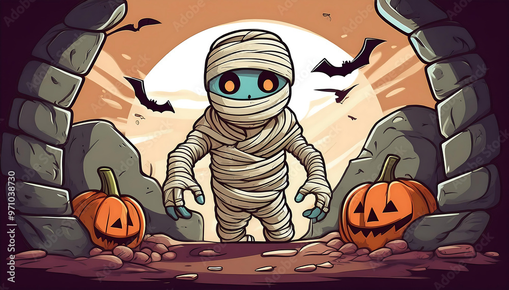 Cartoon mummy emerging from a tomb for Halloween – A spooky yet playful ...