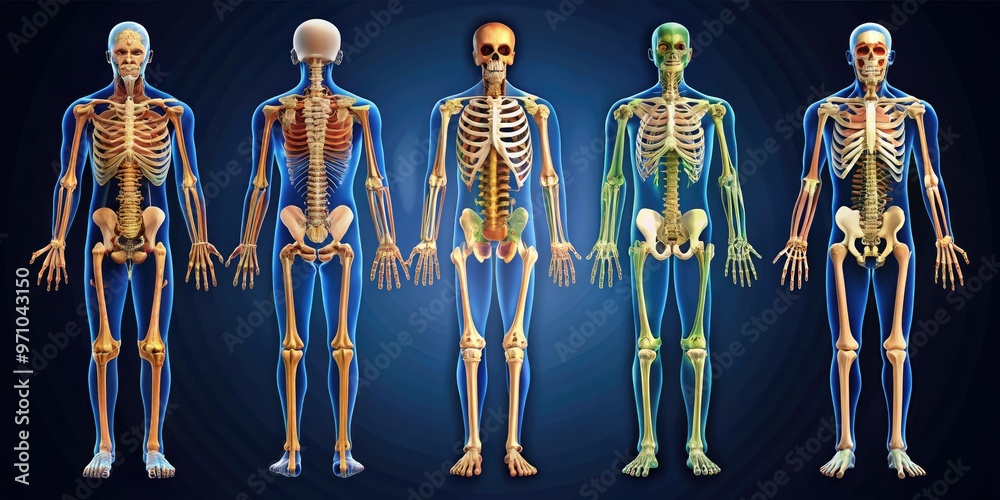 Detailed diagram illustrating the human skeletal system, showcasing the ...