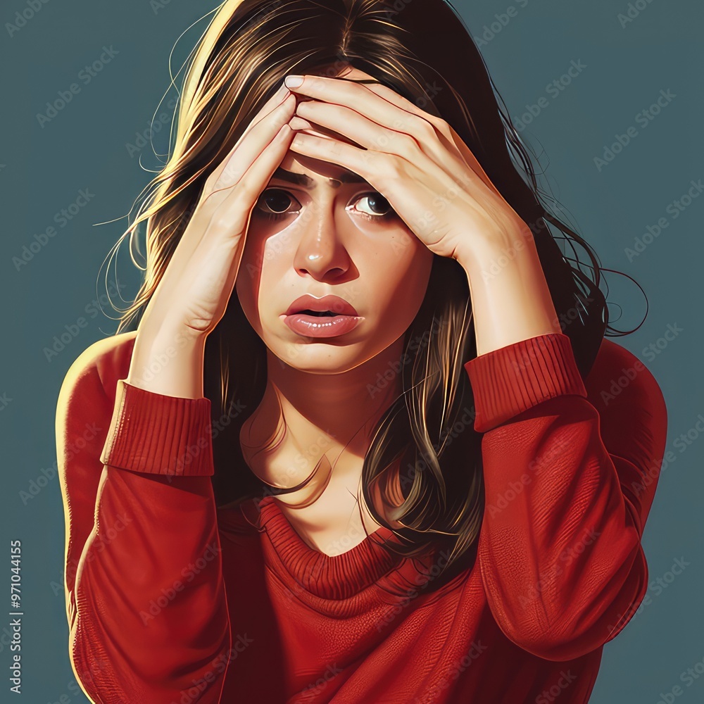 girl with headache stress and tension,Photo of an oriental girl holding ...