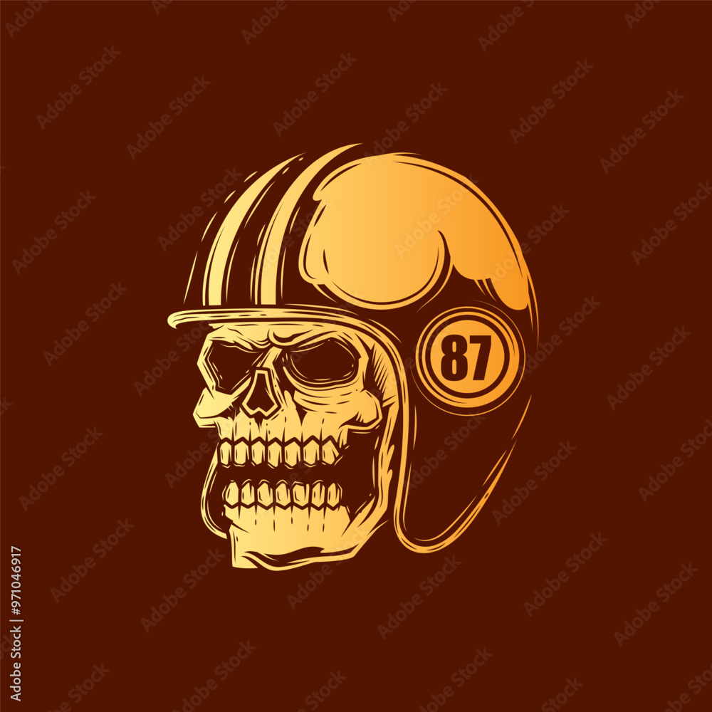 Zombie skull wearing a motorcycle helmet. Original vector illustration ...