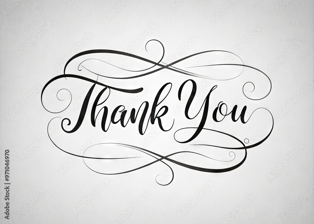Elegant, cursive handwritten "Thank You" in black ink on a crisp white ...