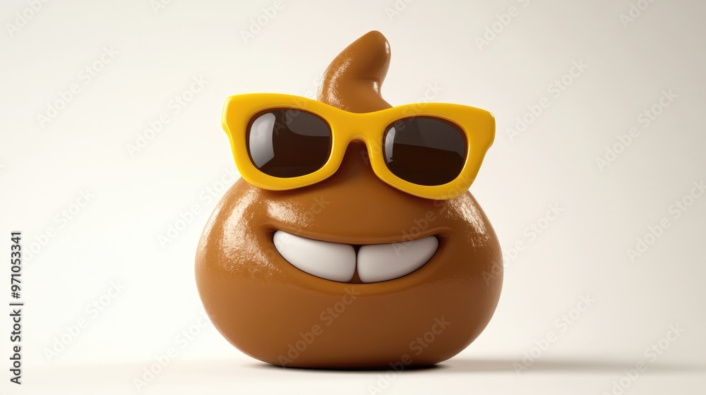 Cartoon poop emoji character with a joyful expression playful yellow ...