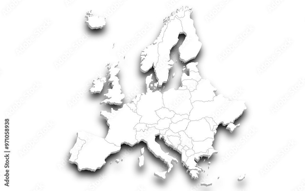 3d render map of Europe all Country with borders and regions, Europe ...