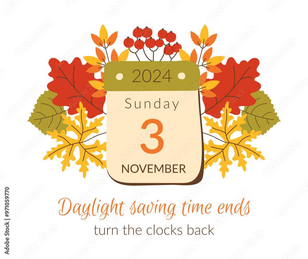 Fall Back 2024 Calendar. Daylight Saving Time Ends. Info banner with ...