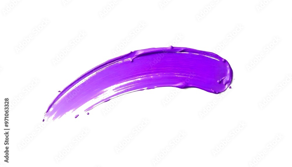 Hand painted stroke of purple curved paint brush on a white background ...