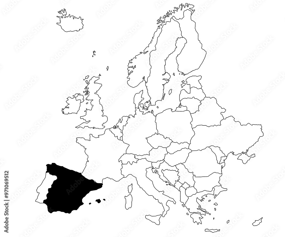 Poster Map of Spain Country in Europe continent on white background ...