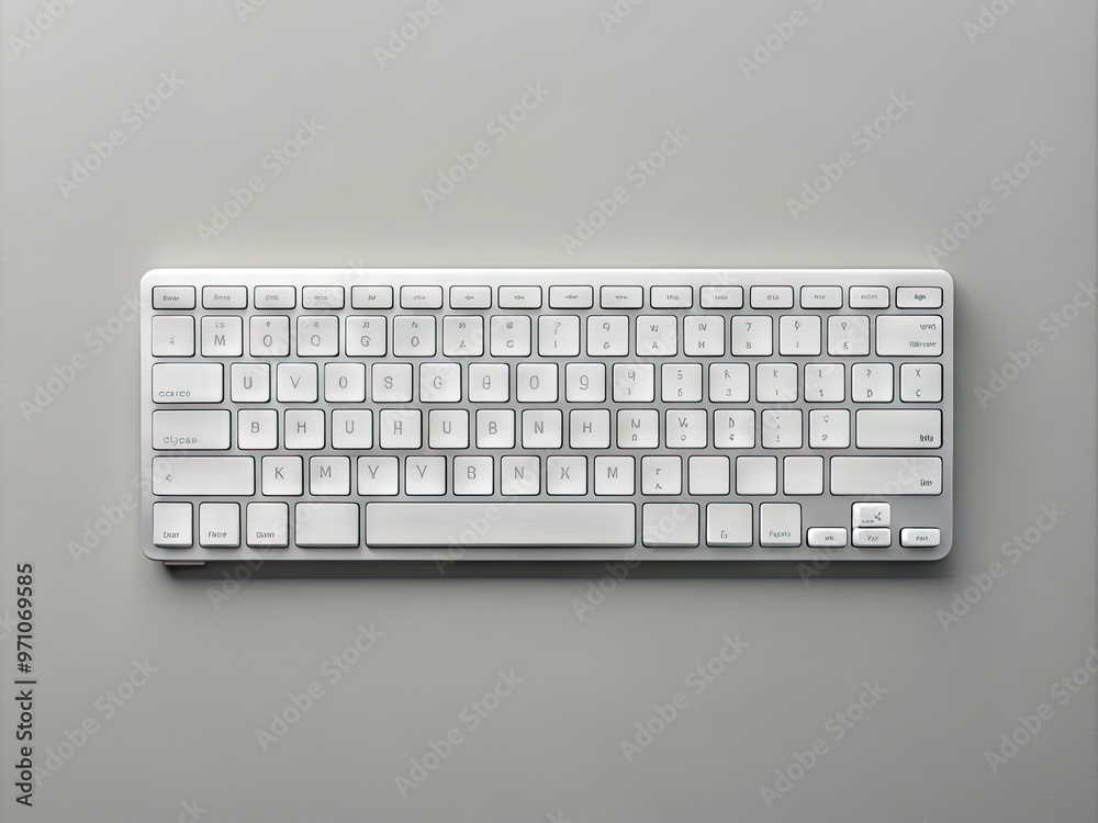 Isolated white keyboard on a light gray background with blank keys ...